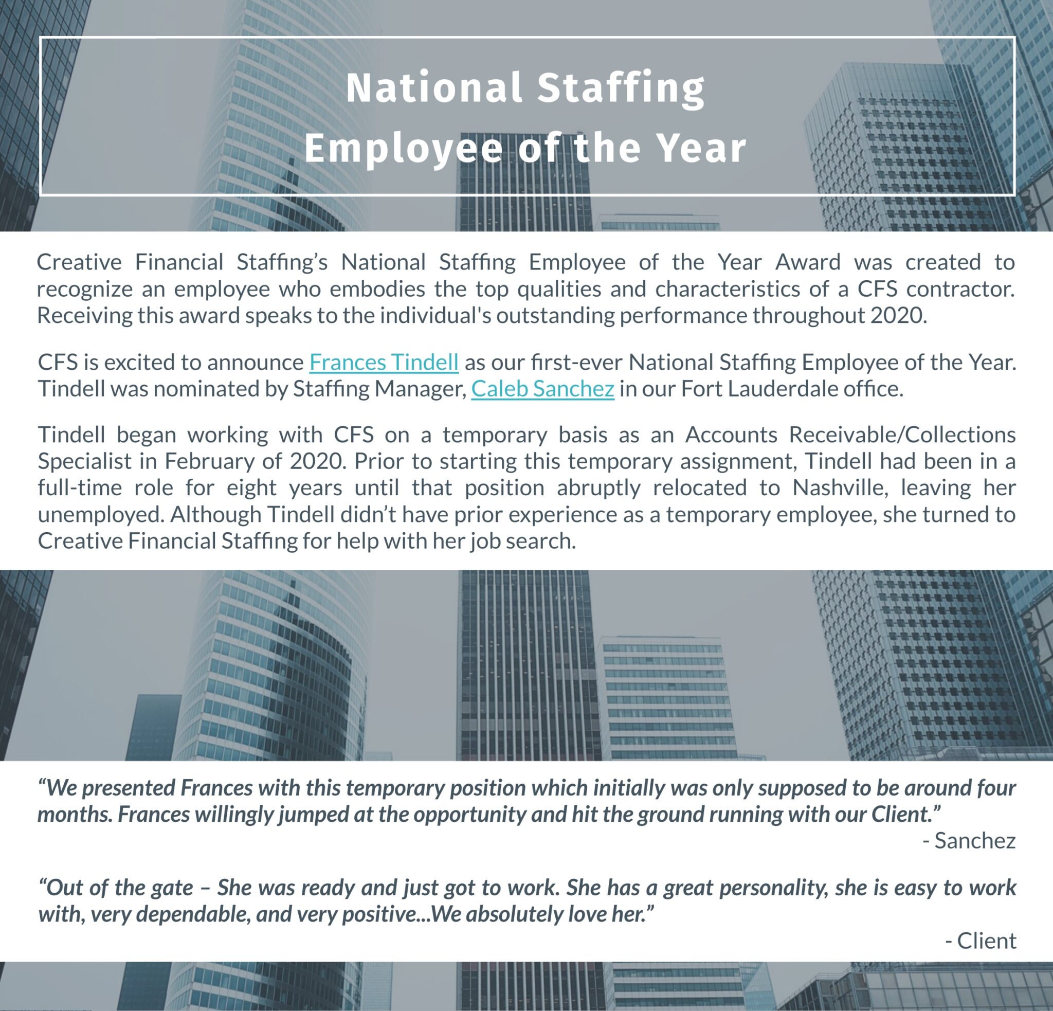 Success Story Spotlight: CFS National Staffing Employee of the Year ...